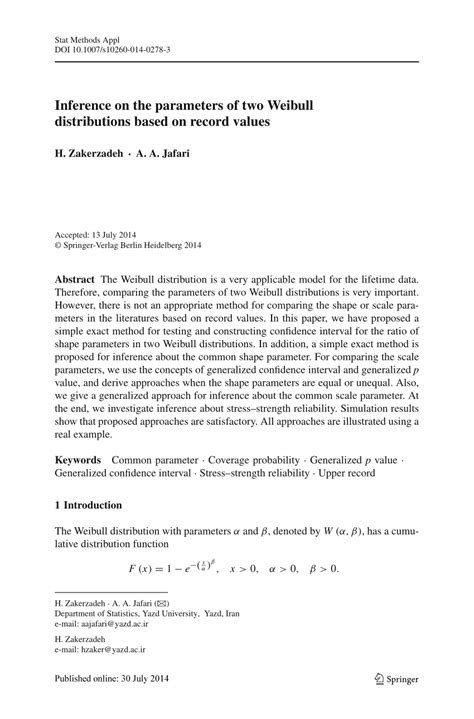 pdf inference on the parameters of two weibull distributions based on