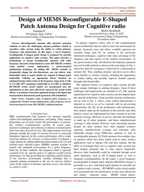 Pdf Design Of Mems Based Reconfigurable E Shaped Patch Antenna Design For Cognitive Radio
