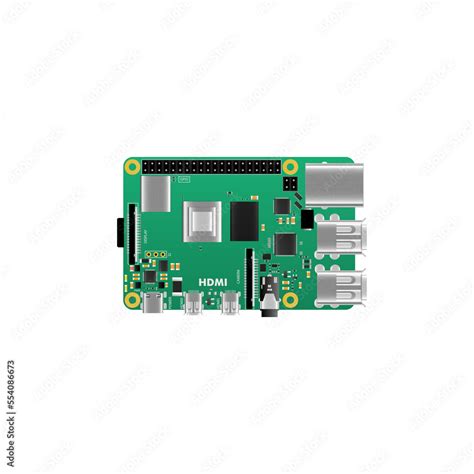 Realistic Raspberry Pi Model B Board Detailed Illustration Of The Top View For Education Stock