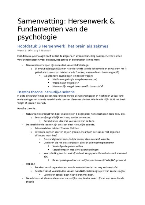 Samenvatting Hersenen En Gedrag Samenvatting Hersenwerk