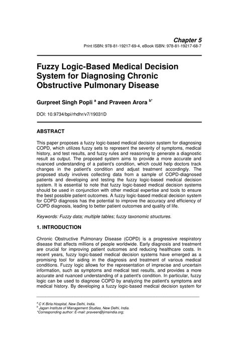 pdf fuzzy logic based medical decision system for diagnosing chronic