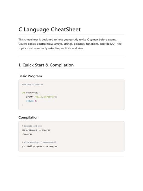 C Language Cheatsheet Pdf Pointer Computer Programming Computing