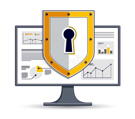 Shield Over Computer Monitor Private Data Security Concept Antivirus