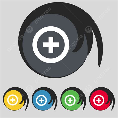 positive symbol displayed on five colored buttons as plus sign icon