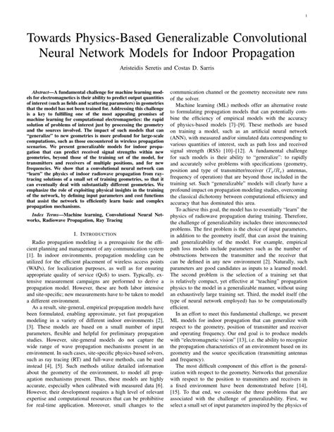 Pdf Towards Physics Based Generalizable Convolutional Neural Network Models For Indoor Propagation