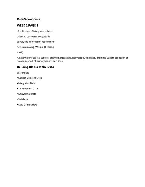 Solution Data Warehousing Full Notes Studypool