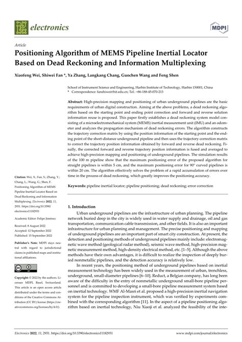 pdf positioning algorithm of mems pipeline inertial locator based on