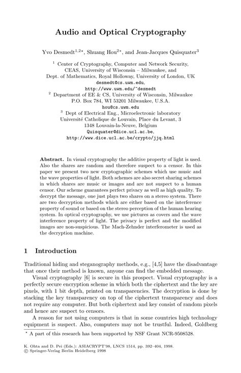 Pdf Audio And Optical Cryptography