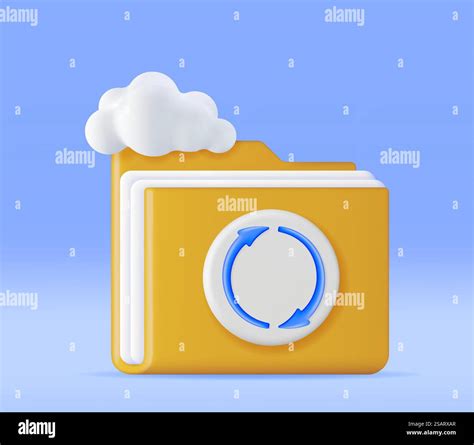 3d Folder In Clouds With File Sync Icon Isolated Render Computer File Folder With