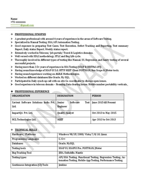 Api Testing Sample Resume 2 Pdf