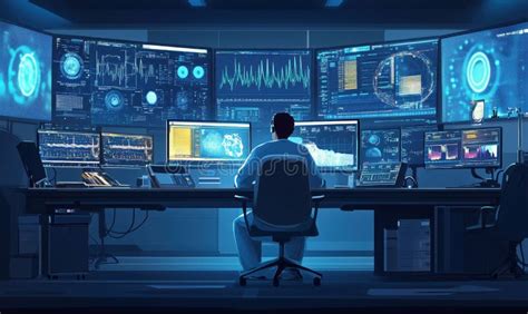 advanced data analysis in high tech laboratory with multiple screens