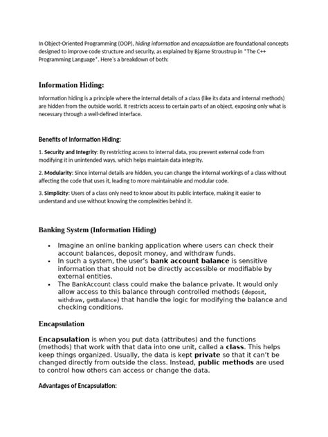 Information Hiding And Encapsulation Pdf Class Computer Programming Method Computer
