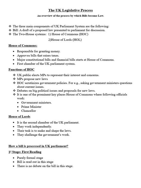 The Uk Legislative Process Pdf Bill Law Parliament Of The United Kingdom