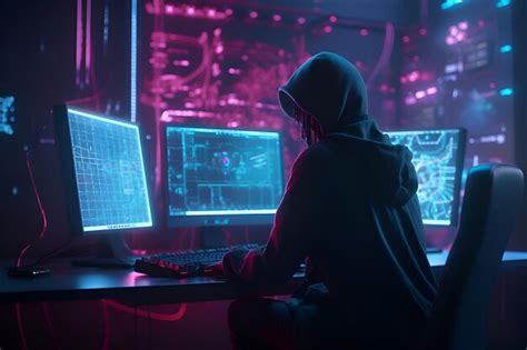 Premium Ai Image Hacker Using Computer In Dark Room Cybercrime And