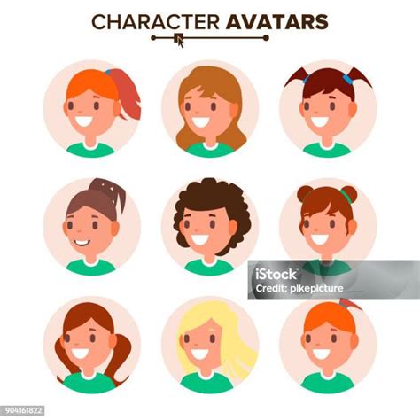 여자 캐릭터 아바타 설정된 벡터입니다 여자 얼굴 감정입니다 기본 여성 아바타 자리 표시자 컬렉션입니다 만화 만화 사람들이 미술