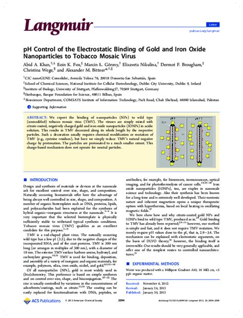 Pdf Ph Control Of The Electrostatic Binding Of Gold And Iron Oxide Nanoparticles To Tobacco