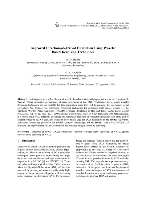 Pdf Improved Direction Of Arrival Estimation Using Wavelet Based