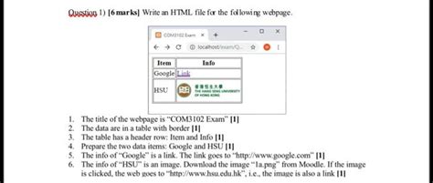 Solved Question 1 6 Marks Write An HTML File For The Chegg Com