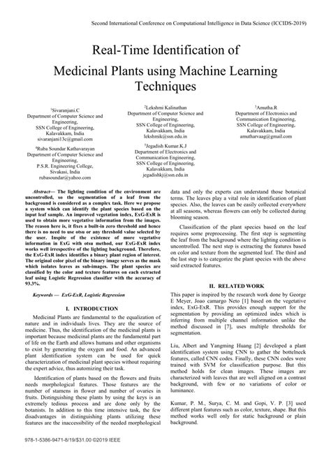 Pdf Real Time Identification Of Medicinal Plants Using Machine Learning Techniques