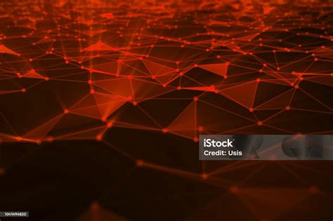 선과 점 들의 배경 추상화 낮은 폴 리 메시 개념 구름 인터넷 연결 기술 연결 합니다 미래 3 차원 일러스트 레이 션의 인공 지능 개념의 현재 예 빨강에 대한 스톡 사진 및