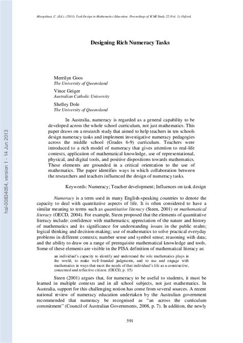 Pdf Designing Rich Numeracy Tasks