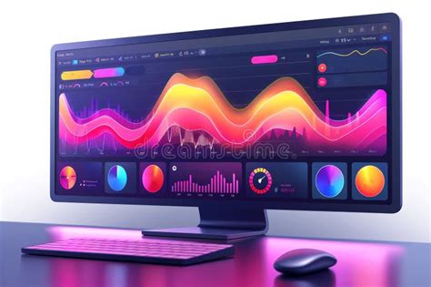 modern computer screen displaying vibrant data visualizations and