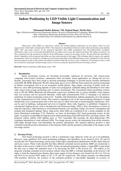 Pdf Indoor Positioning By Led Visible Light Communication And Image Sensors