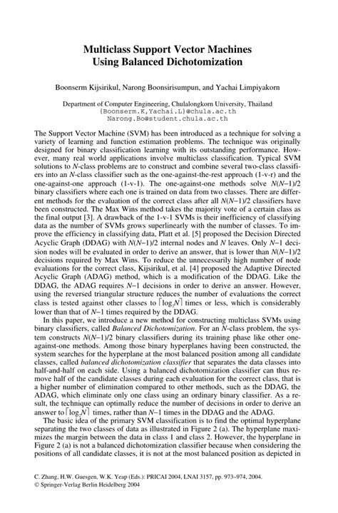 Pdf Multiclass Support Vector Machines Using Balanced Dichotomization