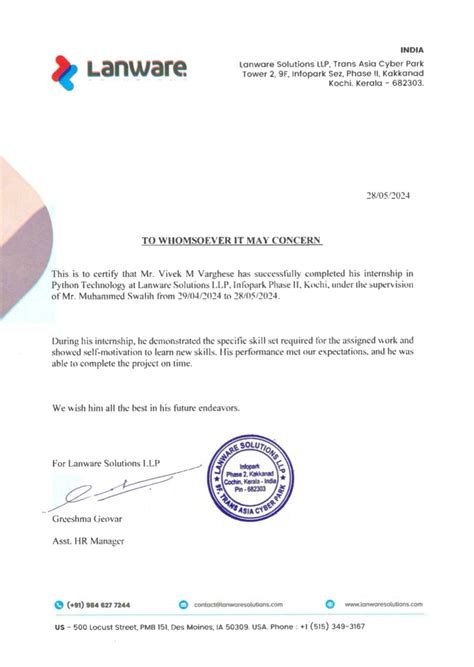 Vivek M Varghese On Linkedin Internship Ai Machinelearning Python Lanwaresolutions Kochi