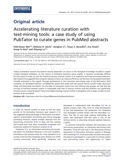 Pdf Accelerating Literature Curation With Text Mining Tools A Case