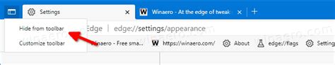 add or remove vertical tabs button on toolbar in microsoft edge