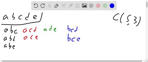 solved list all the combinations of 5 objects a b c d and e taken 3