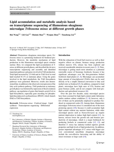 Lipid Accumulation And Metabolic Analysis Based On Transcriptome Sequencing Of Filamentous