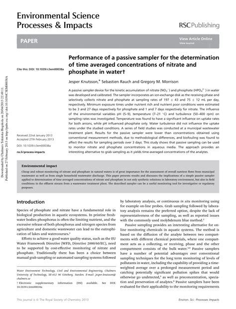 Pdf Performance Of A Passive Sampler For The Determination Of Time Averaged Concentrations Of