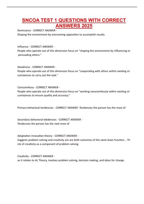 Sncoa Test 1 Questions With Correct Answers 2025 Snco Stuvia Us