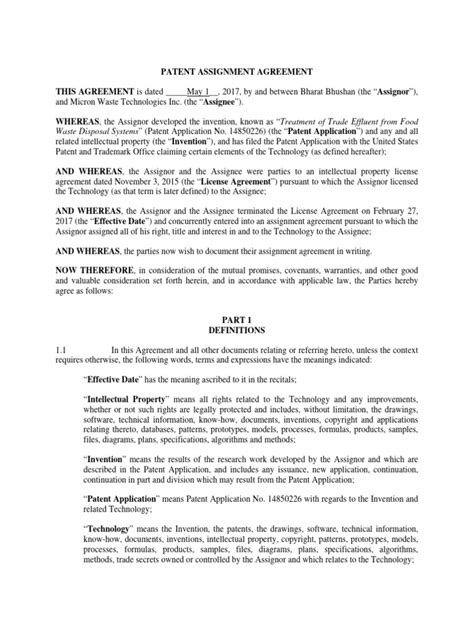 Patent Assignment Agreement Pdf Assignment Law Patent