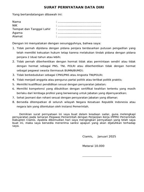 Surat Pernyataan Data Diri Pdf