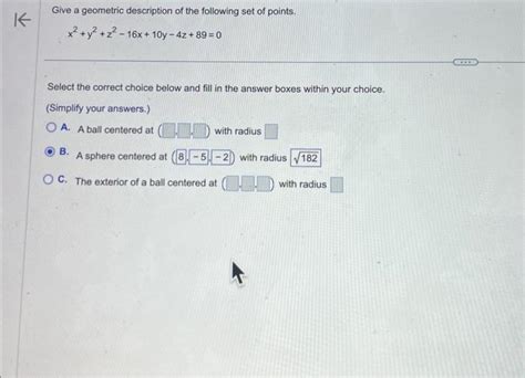 Solved Give A Geometric Description Of The Following Set Of Chegg