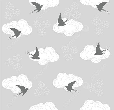 Cute Seamless Swallow And Cloud Pattern Feminine Silhouette Blue Vector Feminine Silhouette