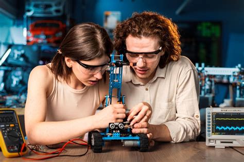 Free Photo Young Man And Woman In Protective Glasses Doing