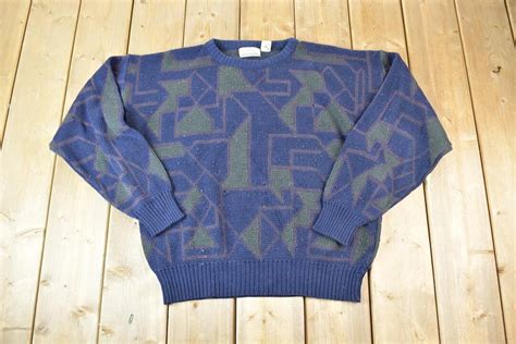 Vintage 1990s Club International Knit Abstract Pattern Crewneck Sweater