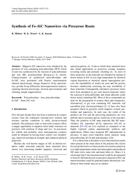 Pdf Synthesis Of Fe Sic Nanowires Via Precursor Route