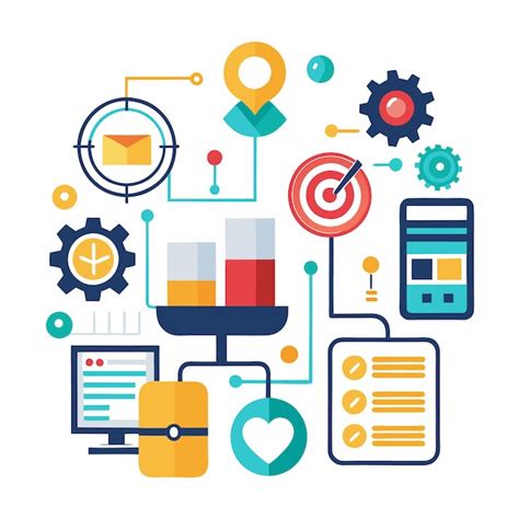 Colorful Infographic With Target Graphs Gears And Computer Icons