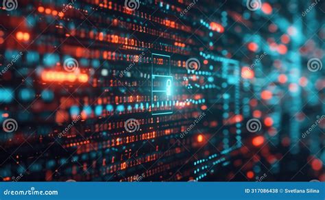 Close Up Digital Encryption Lock Interface On A Screen Against Binary