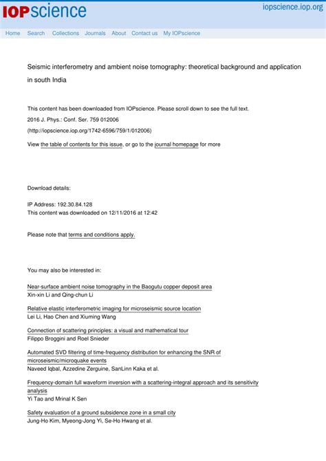 Pdf Seismic Interferometry And Ambient Noise Tomography Theoretical Background And