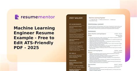 Machine Learning Engineer Resume Example Free To Edit ATS Friendly