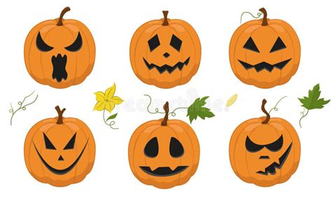 Vector Set Of Halloween Pumpkins Color Image Of Holiday Pumpkins With
