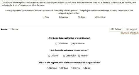 solved classify the following data indicate whether the data is