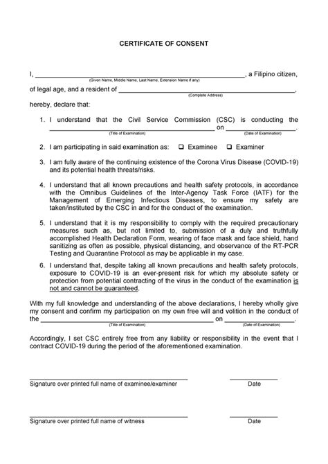 Certificate Of Consent In CSC Exam CERTIFICATE OF CONSENT I StuDocu Civil Form 2023