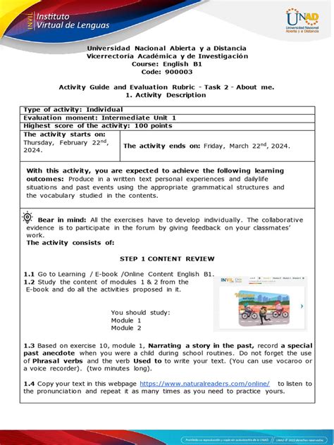 Activities Guide And Evaluation Rubric Unit 1 Task 2 About Me Pdf Question
